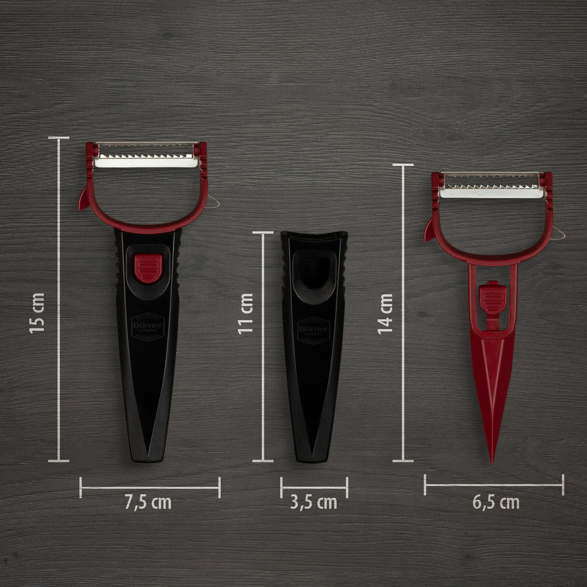 BÖRNER GERMANY Multi Peeler 3 Piece Set Red – Chef & a knife